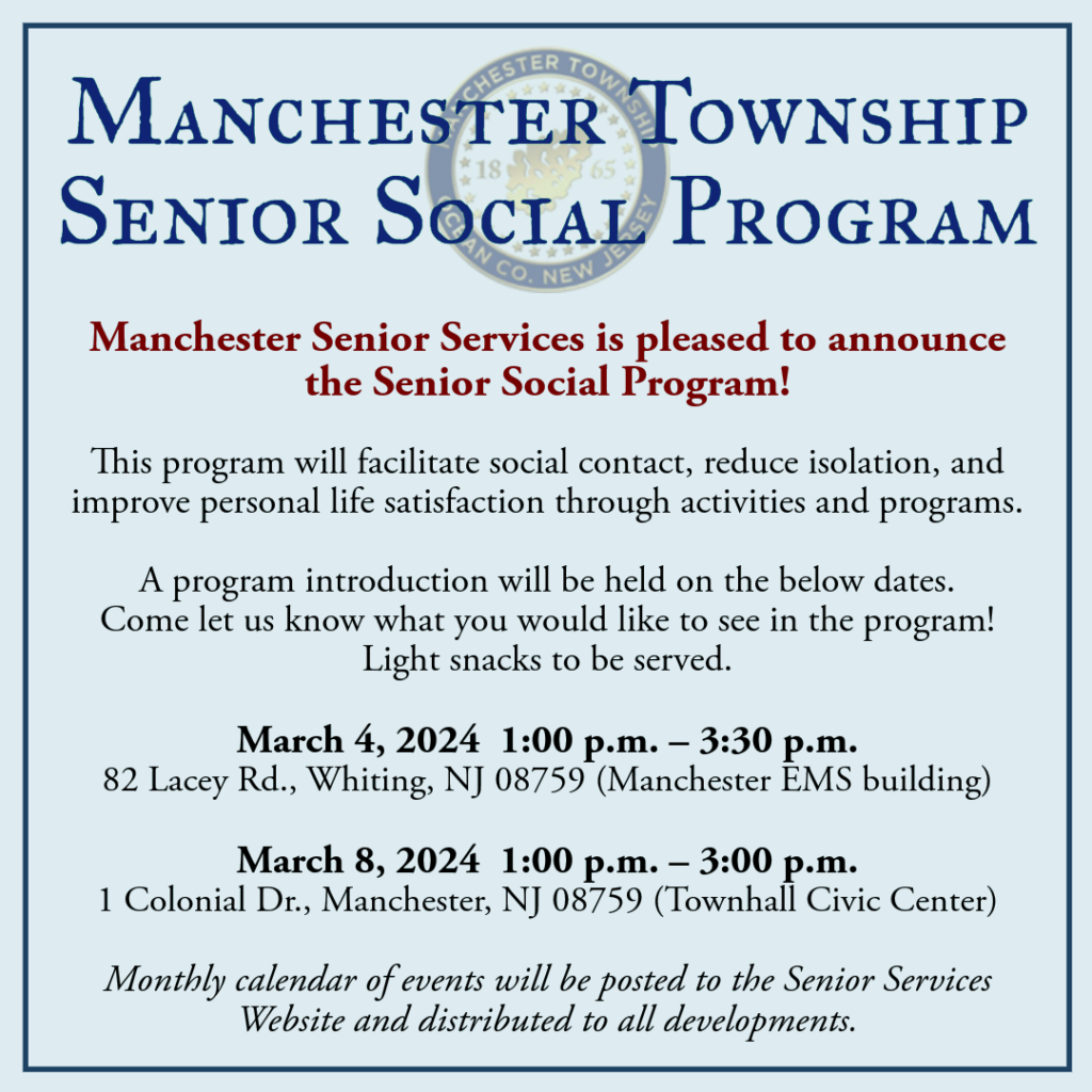 Introducing the Senior Social Program – Manchester Township